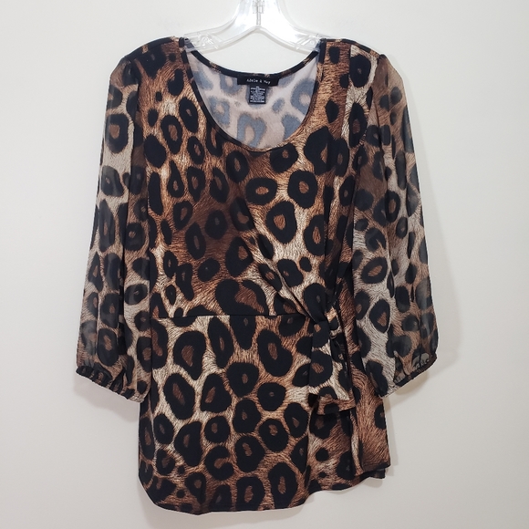 Adele & May | Tops | Adele May Animal Print Blouse With Front Side Tie ...